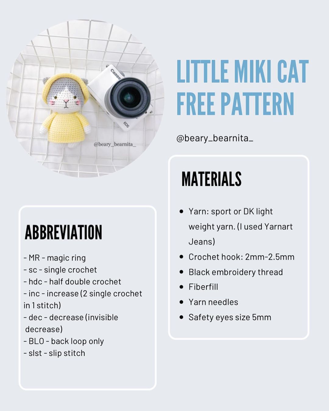 Little Miki Cat Amigurumi Free Pattern – Free Amigurumi